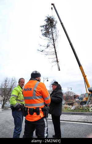 Illustration shows a demonstration of forestry workers in front of ...