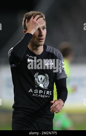 Eupen's Nils Schouterden looks dejected after a soccer game between KAS ...