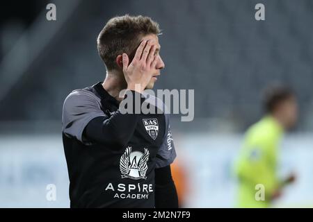 Eupen's Nils Schouterden looks dejected after a soccer game between KAS ...