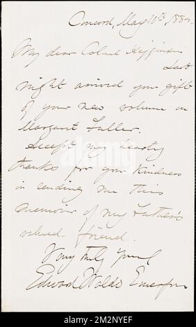 Edward Waldo Emerson autograph note signed to Thomas Wentworth ...