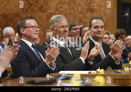 Alex Miesen president of German communauty parliament , King Philippe ...
