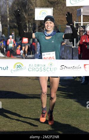 Polish Anna Gosk celebrates as she crosses the finish line to win the ...