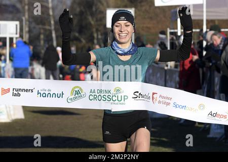 Polish Anna Gosk celebrates as she crosses the finish line to win the ...