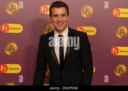 actor and singer Niels Destadsbader poses with his Golden K award at ...