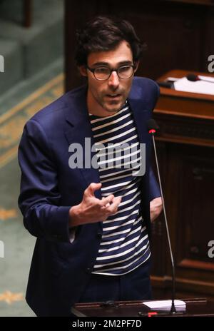 Groen's head of group Kristof Calvo pictured during a hearing of the ...