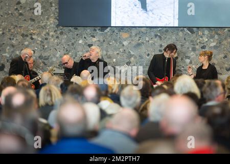 Patrick Riguelle, Jan Hautekiet and singer Arno Hintjens perform during ...
