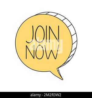Join now yellow cartoon, hand draw speech bubble Stock Vector Image ...