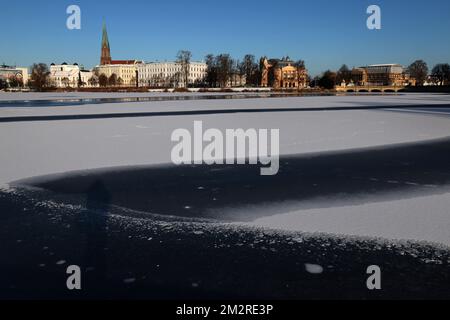 Schwerin and the Burgsee lake in winter State capital Schwerin ...