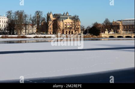 Schwerin and the Burgsee lake in winter State capital Schwerin ...