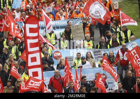 a protest action of the UBT-FGTB Transport trade union, , in Brussels ...