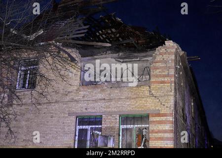 A destroyed house can be seen as a result of an Iranian drone Shahed ...