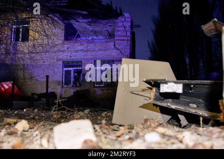 A destroyed house can be seen as a result of an Iranian drone Shahed ...