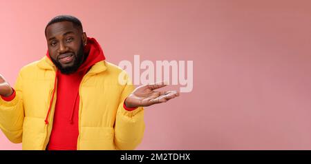 Close-up clueless unaware handsome stylish african-american bearded man ...