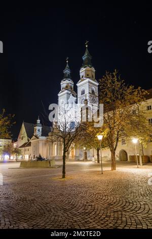 Night view the main facade Brixen Cathedral (Duomo di Bressanone) from ...