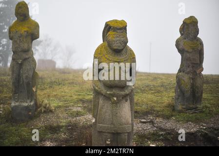 KHARKIV REGION, UKRAINE - DECEMBER 13, 2022 - Polovtsian stone women ...