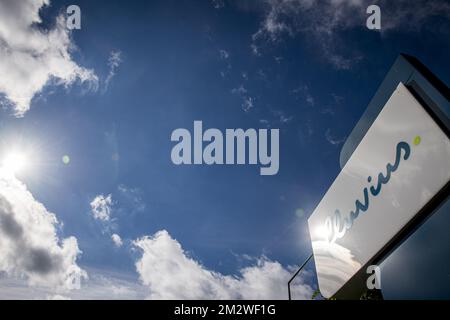 Illustration picture shows the Fluvius logo ahead of a press conference ...