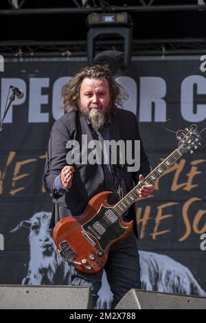 Singer an guitarist of the rock band Inspector Cluzo on stage Stock ...