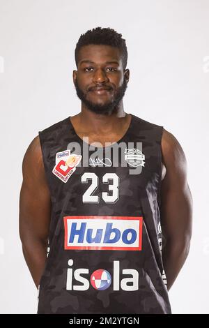Hasselt's Nathan Kuta poses at a photoshoot of Belgian Basketball team ...