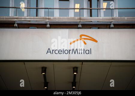 Illustration picture shows the ArcelorMittal logo on a helmet at the ...