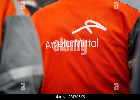 Illustration picture shows the ArcelorMittal logo on a helmet at the ...