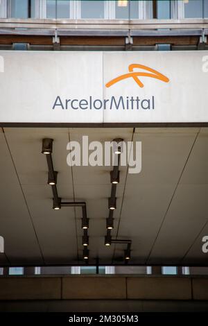 Illustration picture shows the ArcelorMittal logo on a helmet at the ...