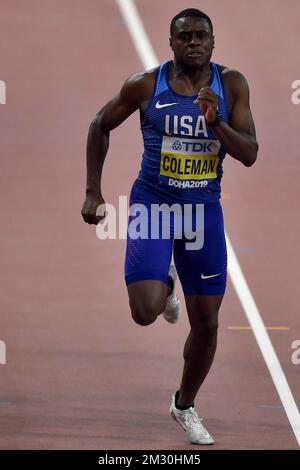 US's Christian Coleman (L) pictured in action during the men's 100m ...