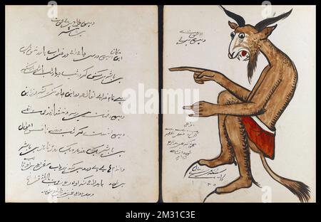 Pages from a 1921 Persian painted manuscript on magic and astrology ...