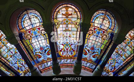 Stained glass windows of Queen Victoria Building, Sydney Stock Photo ...