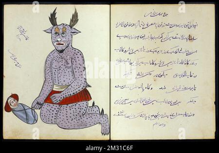 Pages from a 1921 Persian painted manuscript on magic and astrology ...