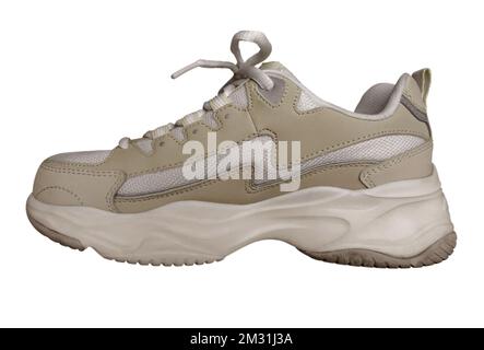 Beige sneakers isolated on white. Clipping Path included Stock Photo ...