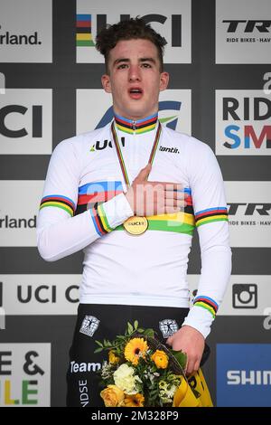 Dutch Ryan Kamp , winner of the gold medal pictured on the podium of ...