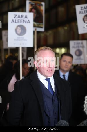 Sam Tarry, Labour MP for Ilford South speaking outside the Old Bailey ...