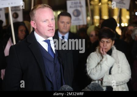 Sam Tarry, Labour MP for Ilford South speaking outside the Old Bailey ...