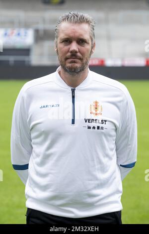 Mechelen's goalkeeper coach Stef Pauwels poses for the photographer, at ...