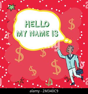 Writing displaying text Hello My Name Isintroducing yourself to new people workers as ...