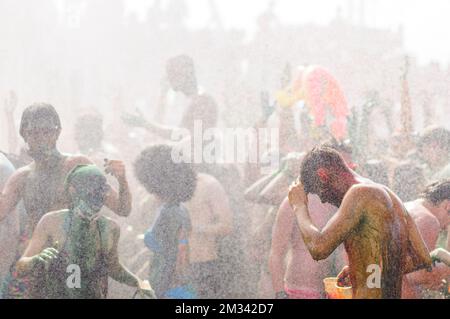 POPOVKA UKRAINE, AUGUST 6, 2013. Young people having fun at the ...
