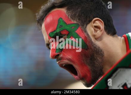 Al Khor, Qatar. 14th Dec, 2022. Fans cheer prior to the Semifinal match ...