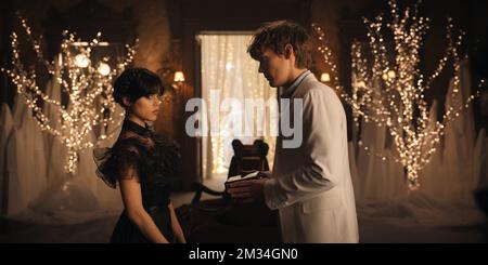 WEDNESDAY, from left: Jenna Ortega (as Goody Addams), Jenna Ortega (as ...