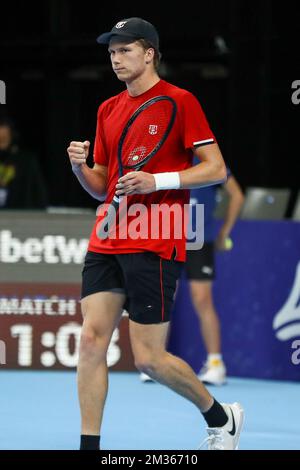 US Jenson Brooksby celebrates after winning a singles match between US ...