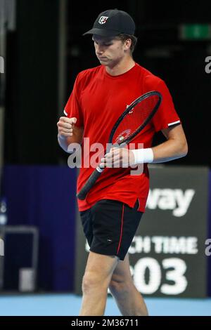 US Jenson Brooksby celebrates after winning a singles match between US ...