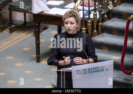 Ecolo's Sarah Schlitz pictured during a plenary session of the Chamber ...