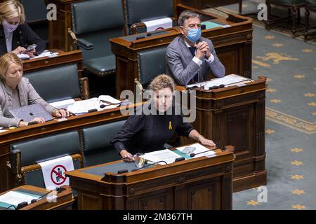 Ecolo's Sarah Schlitz pictured during a plenary session of the Chamber ...