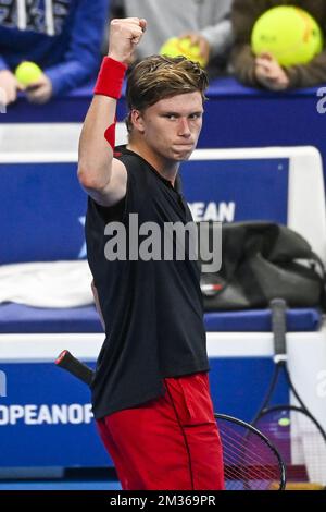 US Jenson Brooksby celebrates after winning a singles match between US ...