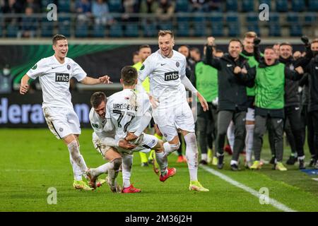 Partizan's Slobodan Urosevic celebrates after scoring during a soccer ...