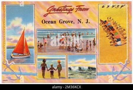 Greetings from Ocean Grove, N. J. , Beaches, Boats, Tichnor Brothers ...