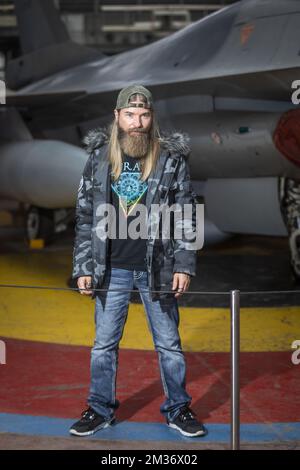 Bass player Par Sundstrom poses for the photographer during a visit of ...