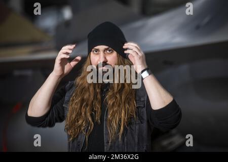 Guitarist Chris Rorland poses for the photographer during a visit of ...