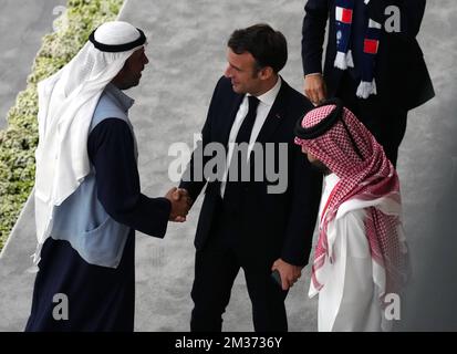 France President, Emmanuel Macron (centre) during the FIFA World Cup ...
