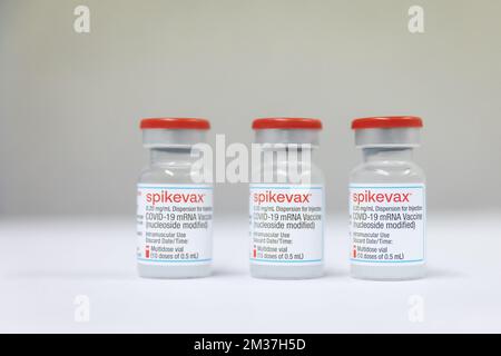 Illustration picture shows vials of The 'Spikevax' Moderna Covid-19 ...
