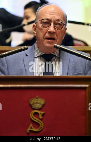 MR's senator Jean-Paul Wahl pictured on a screen during a session of ...